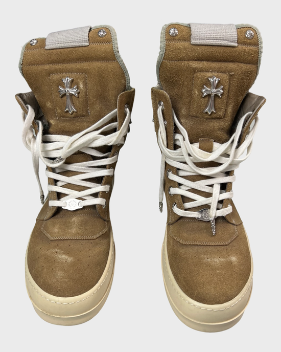 Rick Owens Chrome hearts geobasket high top sneaker suede tan brownSZ ...