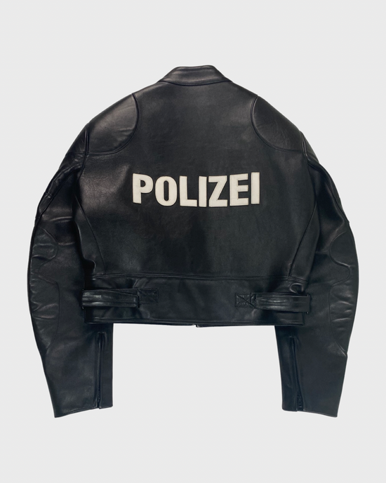 Vetements SS17 runway Polizei moto racing leather jacket in black SZ:S ...